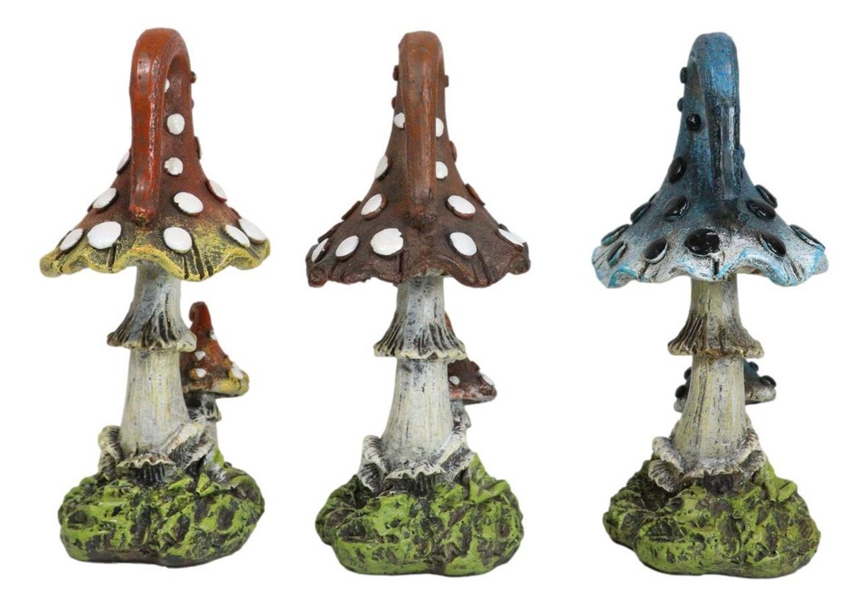 Colorful Fae Magical Toadstool Mushrooms With Baby Shroom Figurine Set ...