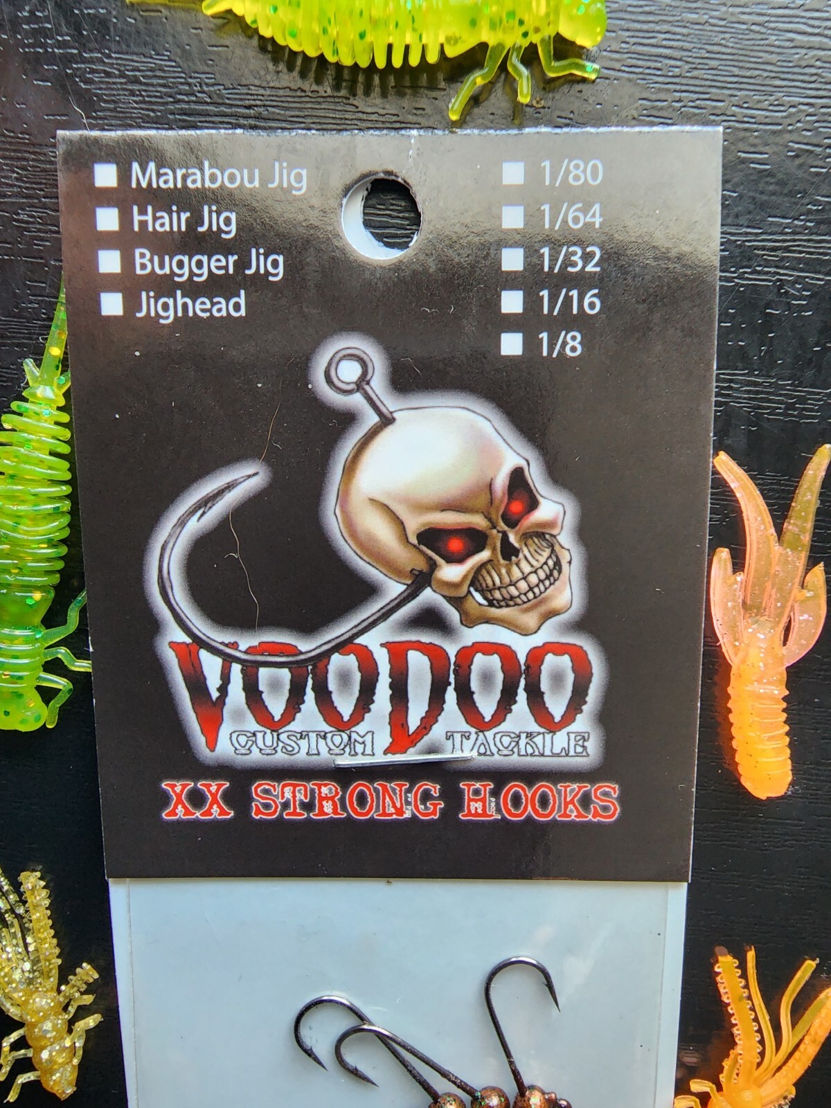 VooDoo Tackle XX Strong Jig Hook 1/64 gold color with 5 Bug plastics | eBay