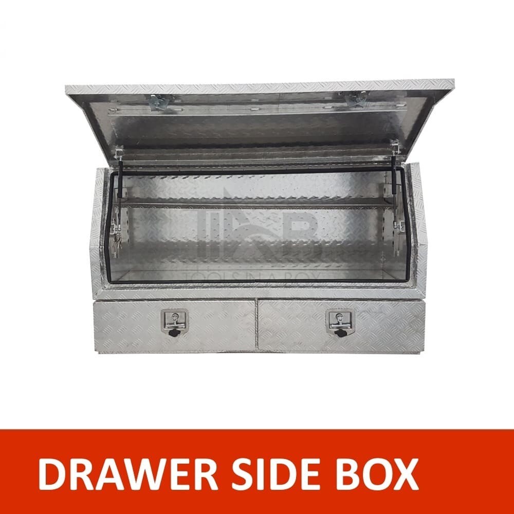 140 x 60 x 82cm Checker Aluminium 2 Drawer Ute Tool Box Truck Trailer ...