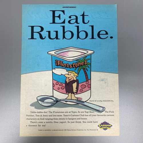 THE FLINTSTONES BARNEY RUBBLE YOGURTS TESCO CARTOON 1990 VINTAGE RETRO ...