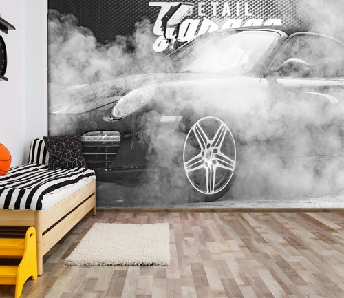 3D Black Car Smoke A325 Transport Wallpaper Mural Self-adhesive ...