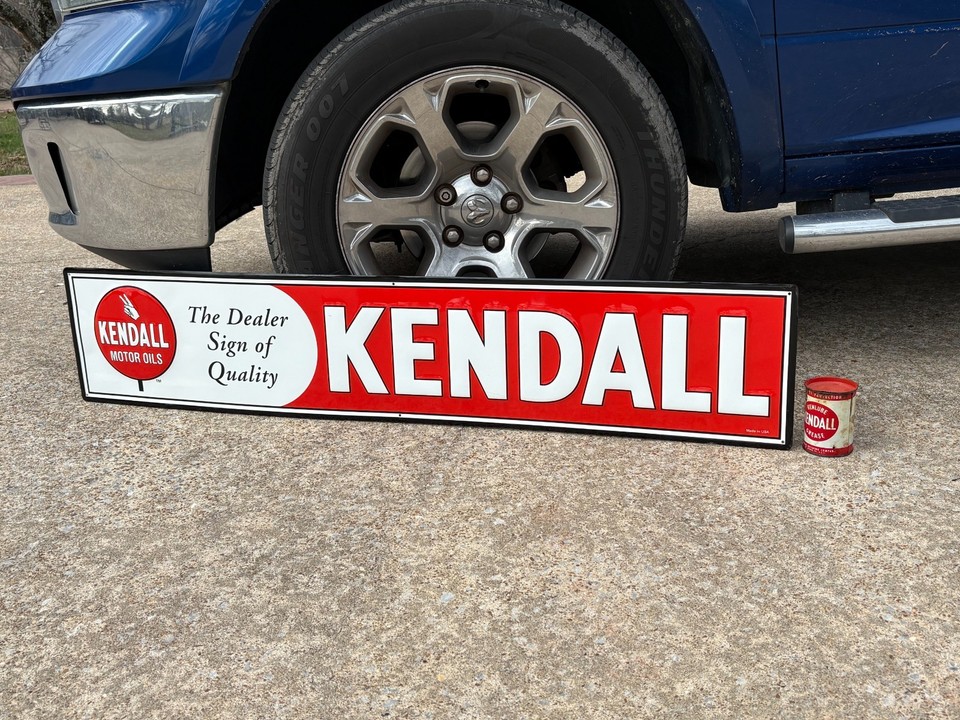 VINTAGE "KENDALL MOTOR OIL" LARGE EMBOSSED METAL DEALER SIGN (58"x 11 ...