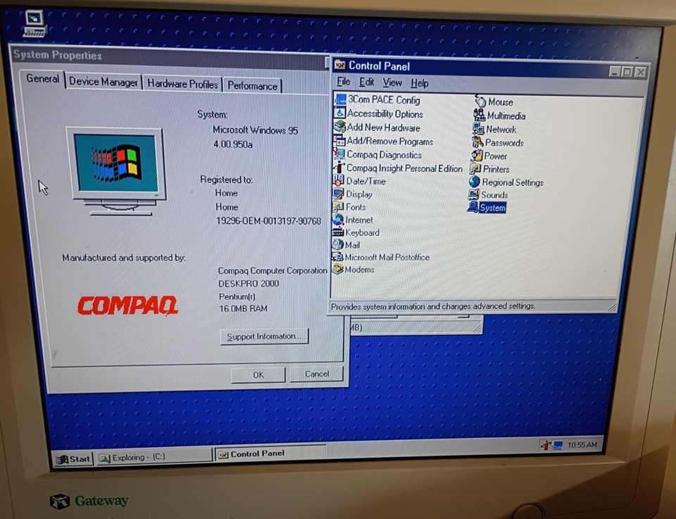Vintage Compaq Deskpro 2000 Pentium 166 MHz Win 95 & Compaq Keyboard ...