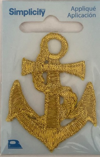 Simplicity Anchor Applique Patch - Metallic Gold Badge 2.25"t x 1.75 ...