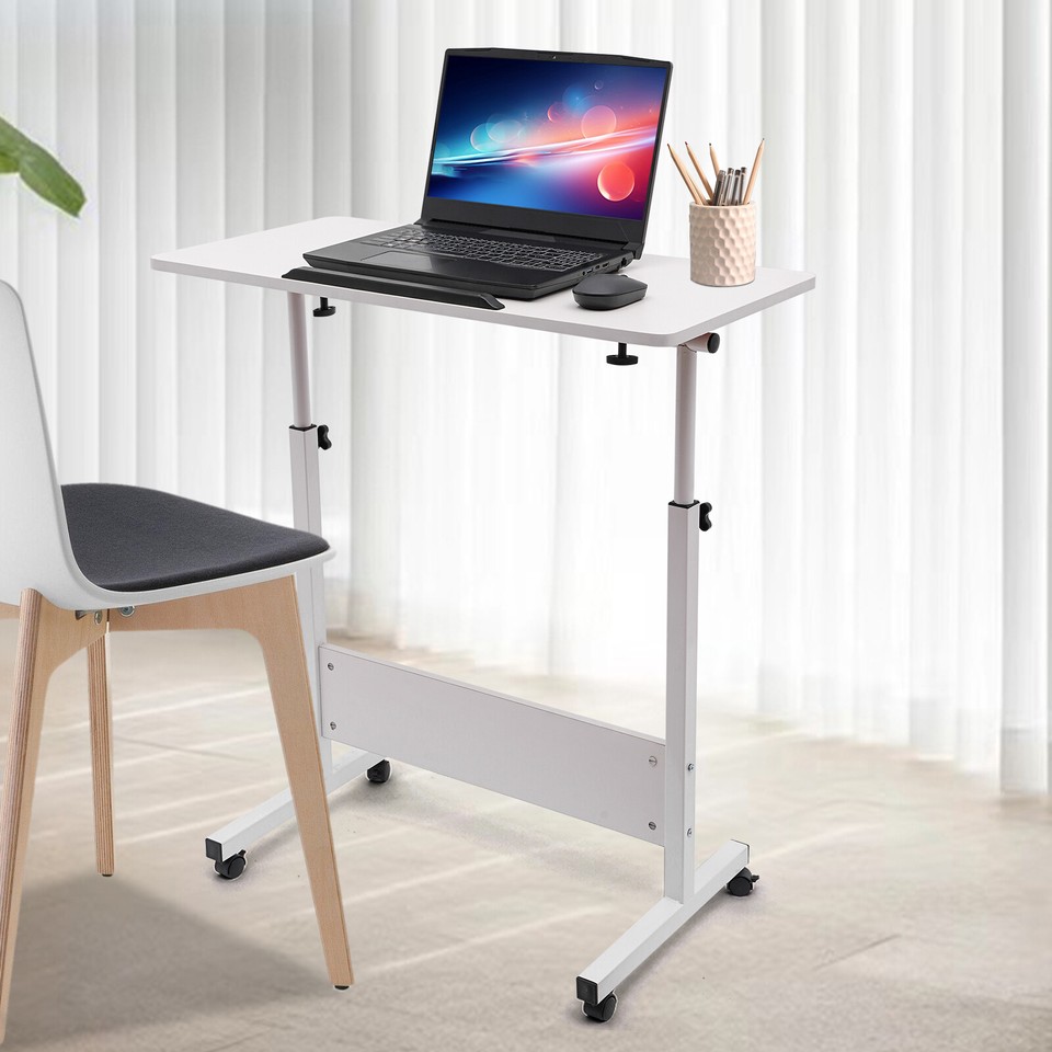Adjustable Height Office Rolling Laptop Table Stand Bed Side Computer ...