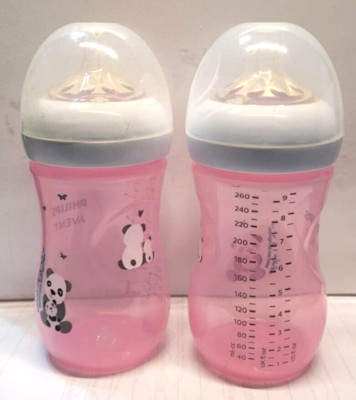 Philips Avent Natural Wide Neck Baby Bottles Pink with Panda Bears 9oz ...