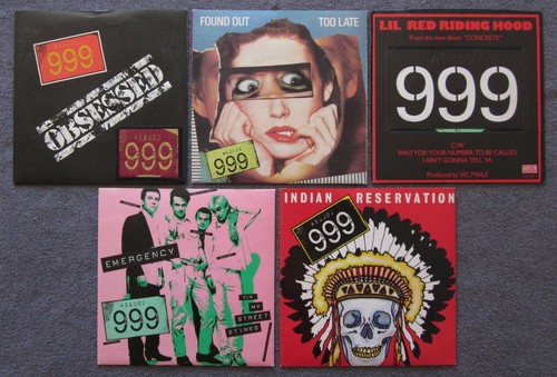 (5) five "999" NINE NINE NINE 7" Vinyl 45's CLEAR VINYL: PATCH: STICKER ...