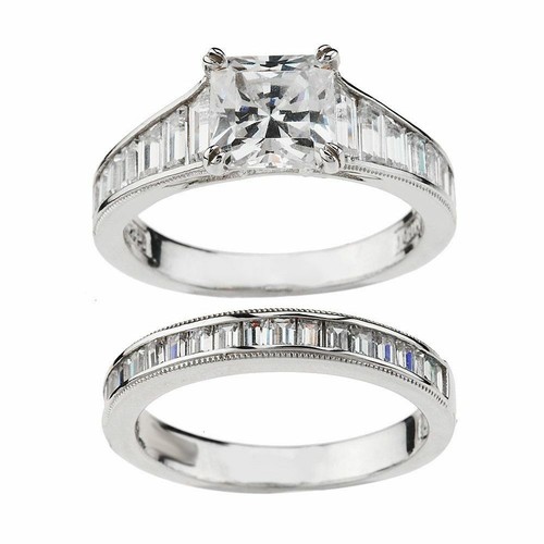 3.25 ct Baguette Cut Simulated Diamond 2-Pc. Ring Set In 18K White Gold ...
