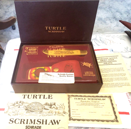 SCHRADE USA TURTLE AMERICAN INDIAN SCRIMSHAW LOCK BACK FOLDING POCKET ...