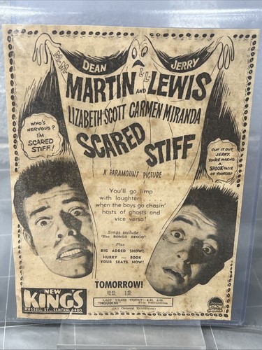 VINTAGE NEWSPAPER AD DEAN MARTIN JERRY LEWIS SCARED STIFF THEATRE MOVIE ...
