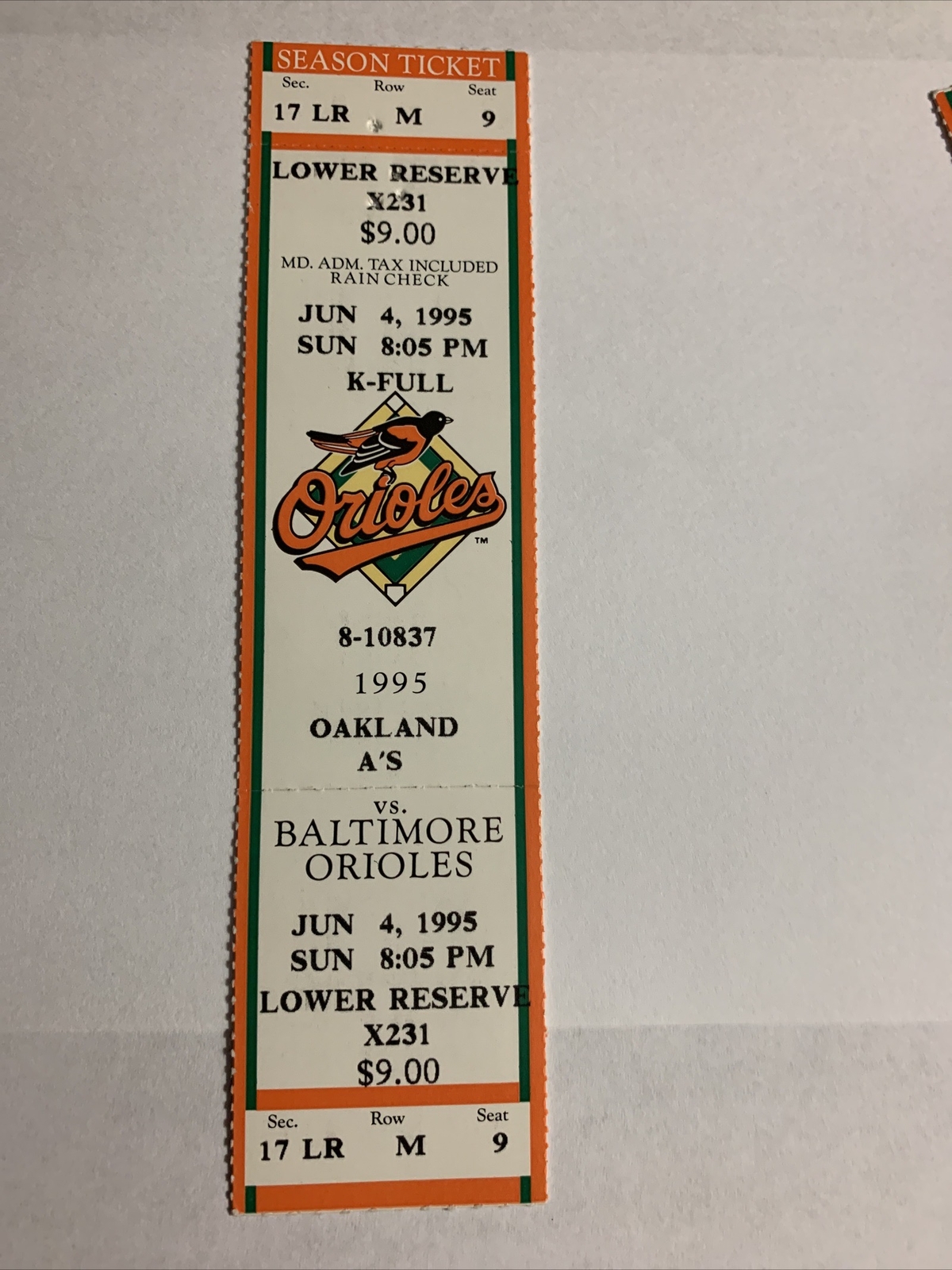 Baltimore Orioles 1995 Baseball Ticket Stub Lot | eBay