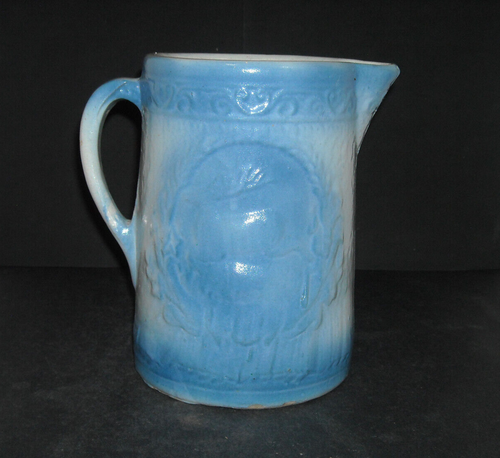 Beautiful Blue & White Stoneware LEAPING DEER Pitcher Burley Winter ...