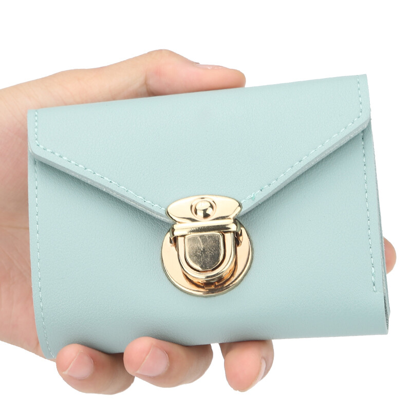 Small Leather Compact Bifold Button Pocket Wallet Card Case Purse with ...