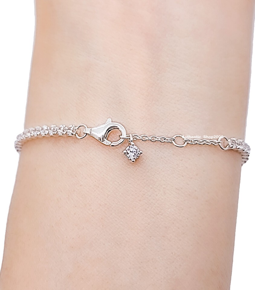 NEW 100% Authentic PANDORA 925 Silver Sparkling Halo Tennis Bracelet ...