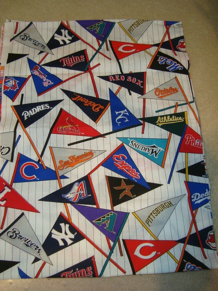 All Team Flags Retired MLB Baseball White Cotton Fabric Piece 16" x 2 ...