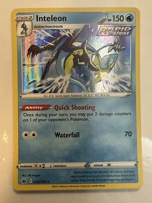 Pokemon TCG Chilling Reign 043/198 Inteleon Holo Rare Pack Fresh NM/M ...