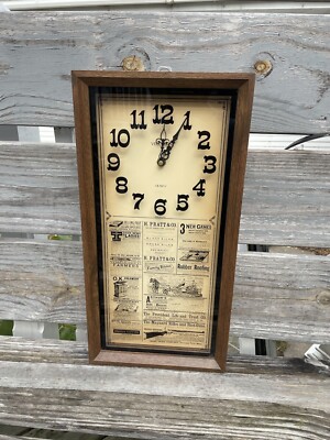 Vintage Verichron Wall Clock Newspaper Ads On Glass RARE Rectangle Nice ...