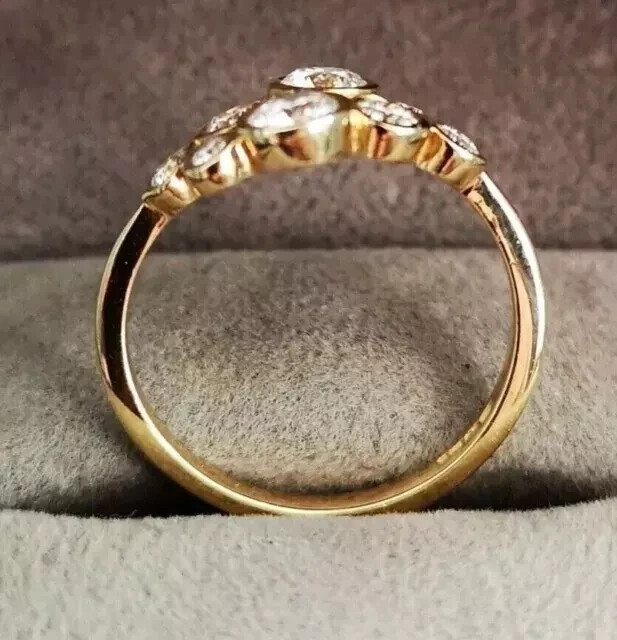 Real Moissanite 2 CT Round Cut Bezel Cluster Wedding Ring 14K Yellow ...