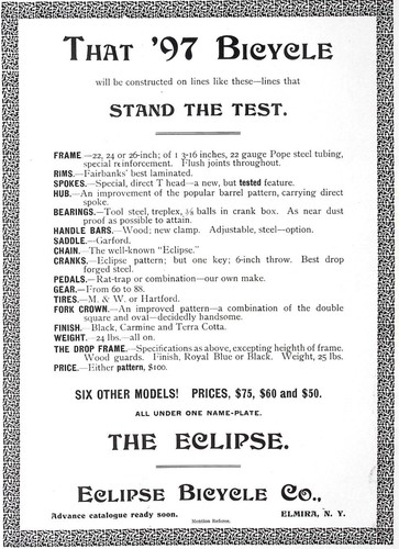 1896 The Eclipse Stand the Test Eclipse Bicycle Co ELMIRA NY Dealer ...