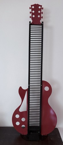 Vintage Les Paul Guitar Shaped Red Metal CD Tower Rack Stand Holds 60 ...