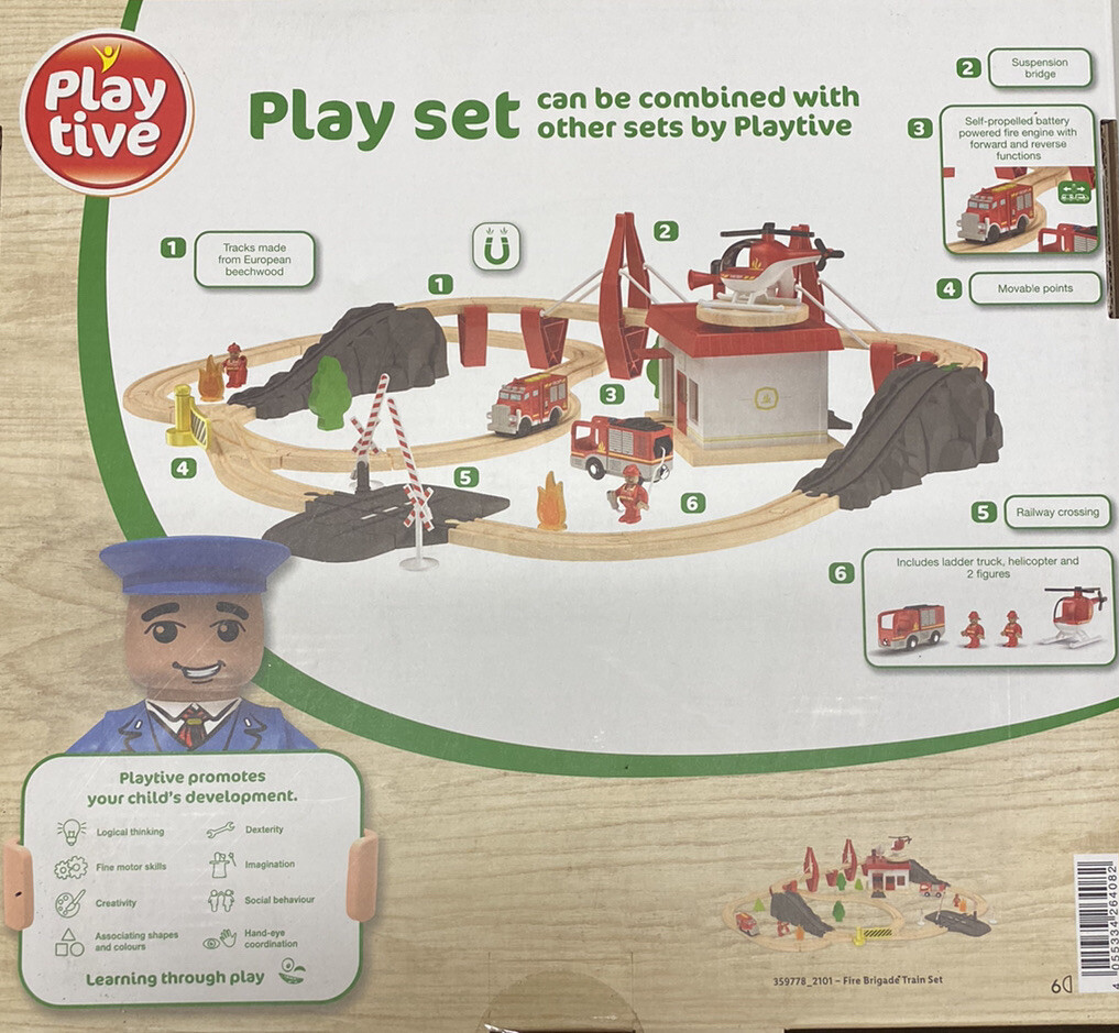 Play tive Fire Brigade Train Set 65 Piece Battery Operated Childrens ...