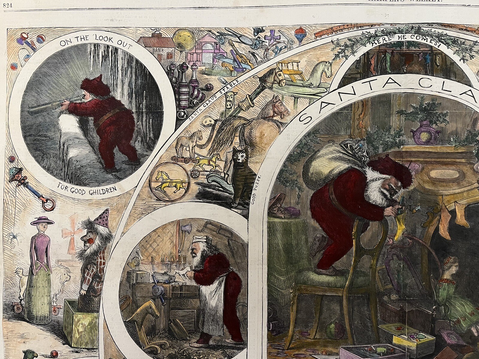 THOMAS NAST’S “SANTA CLAUS & HIS WORKS” 1866 HARPER’S WEEKLY HAND ...