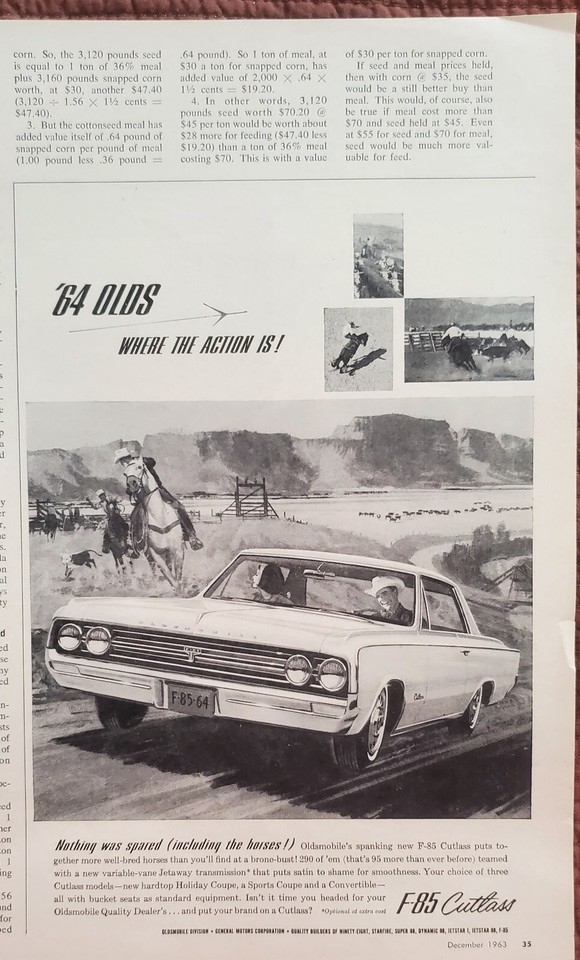 Oldsmobile F-85 Cutlass Magazine Advertisement 1964 | eBay