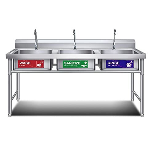 4Pk Wash Rinse Sanitize Kitchen Sink Labels for 3 Compartment ...