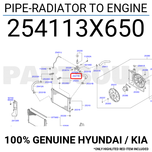 254113X650 Genuine Hyundai / KIA PIPE-RADIATOR TO ENGINE | eBay