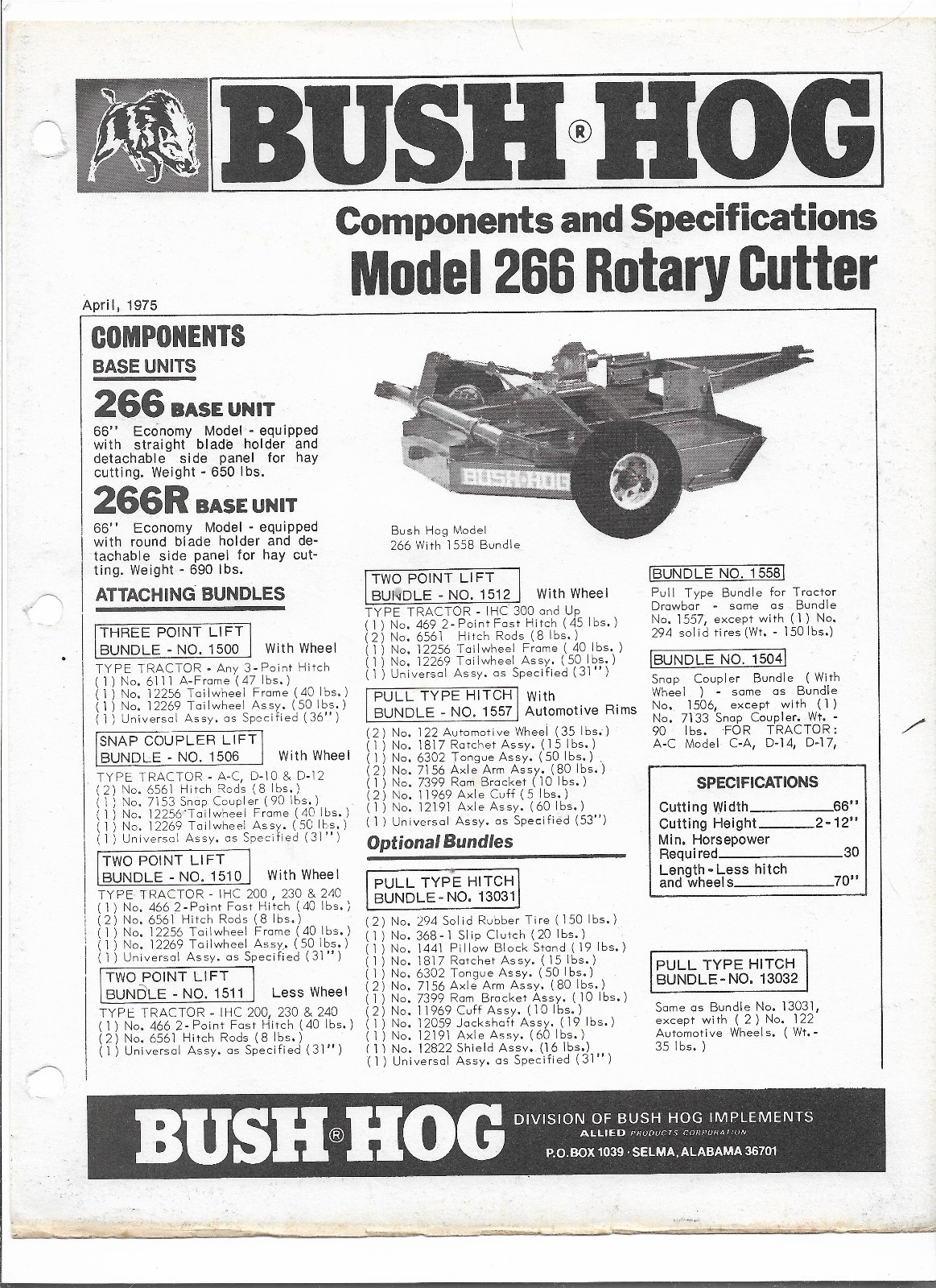 Original Bush Hog Model Model 266 Rotary Cutter Component ...