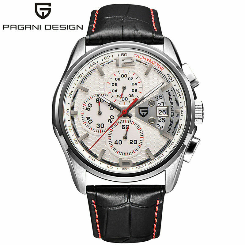 PAGANI DESIGN Genuine Leather Band Chronograph Men Quartz Date Wrist ...