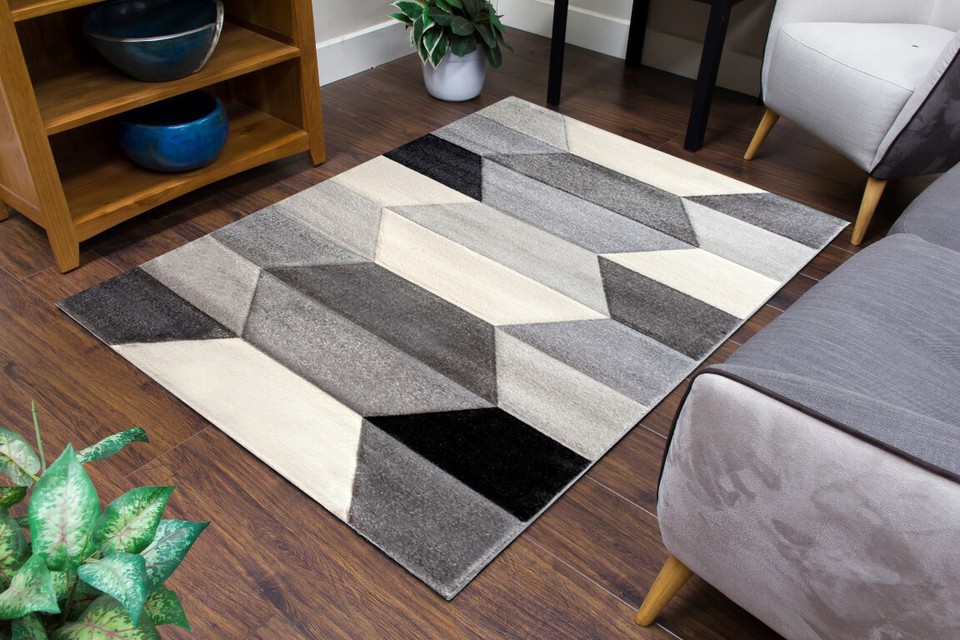 Modern Grey Rug Stair Hallway Runner Large Small Living Room Wave Mat ...