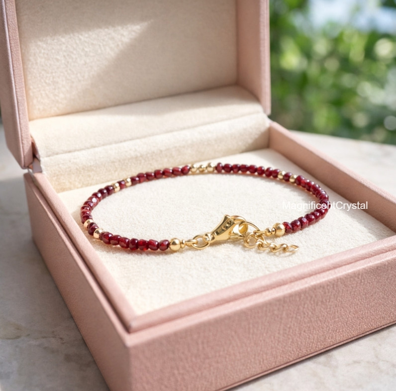 Dainty Ruby Gemstone Crystal Women Bracelet Healing Reiki 2MM Stone Jewelry