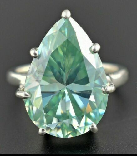 15 ct Lab Created Blue Diamond Solitaire Ring 925 Sterling Silver Pear ...