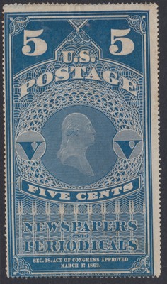 UNITED STATES NEWSPAPER STAMP : 1875 5c dull blue Scott #PR5 unused | eBay