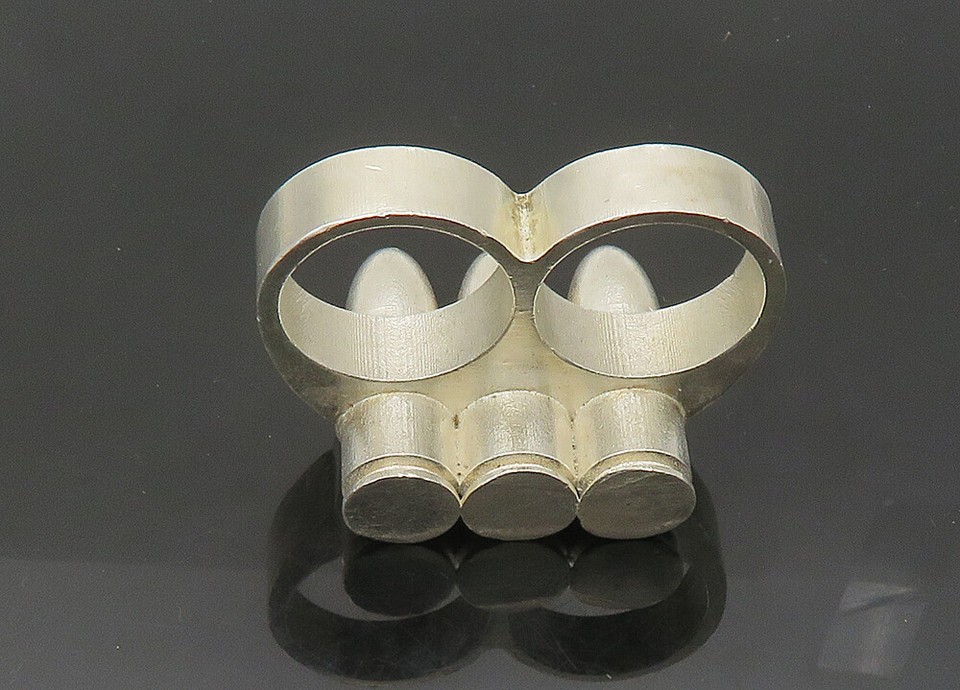925 Sterling Silver Vintage Heavy Large Bullets 2 Finger Band Ring Sz ...