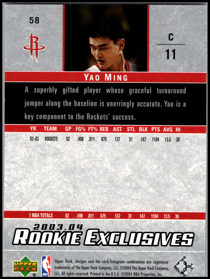 2003 UD Rookie Exclusives #58 Yao Ming - HOF FREE SHIPPING! | eBay