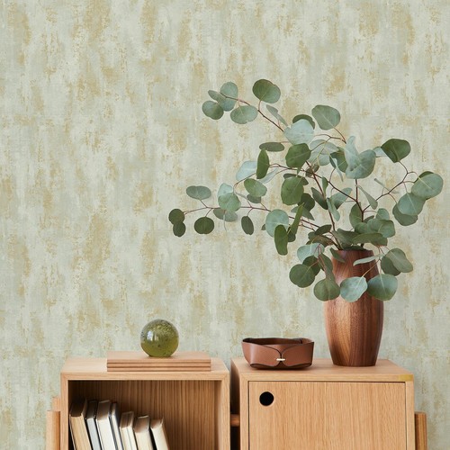 Venetian Concrete Vinyl Wallpaper Grandeco A75802 Gold Sage Green 10m ...