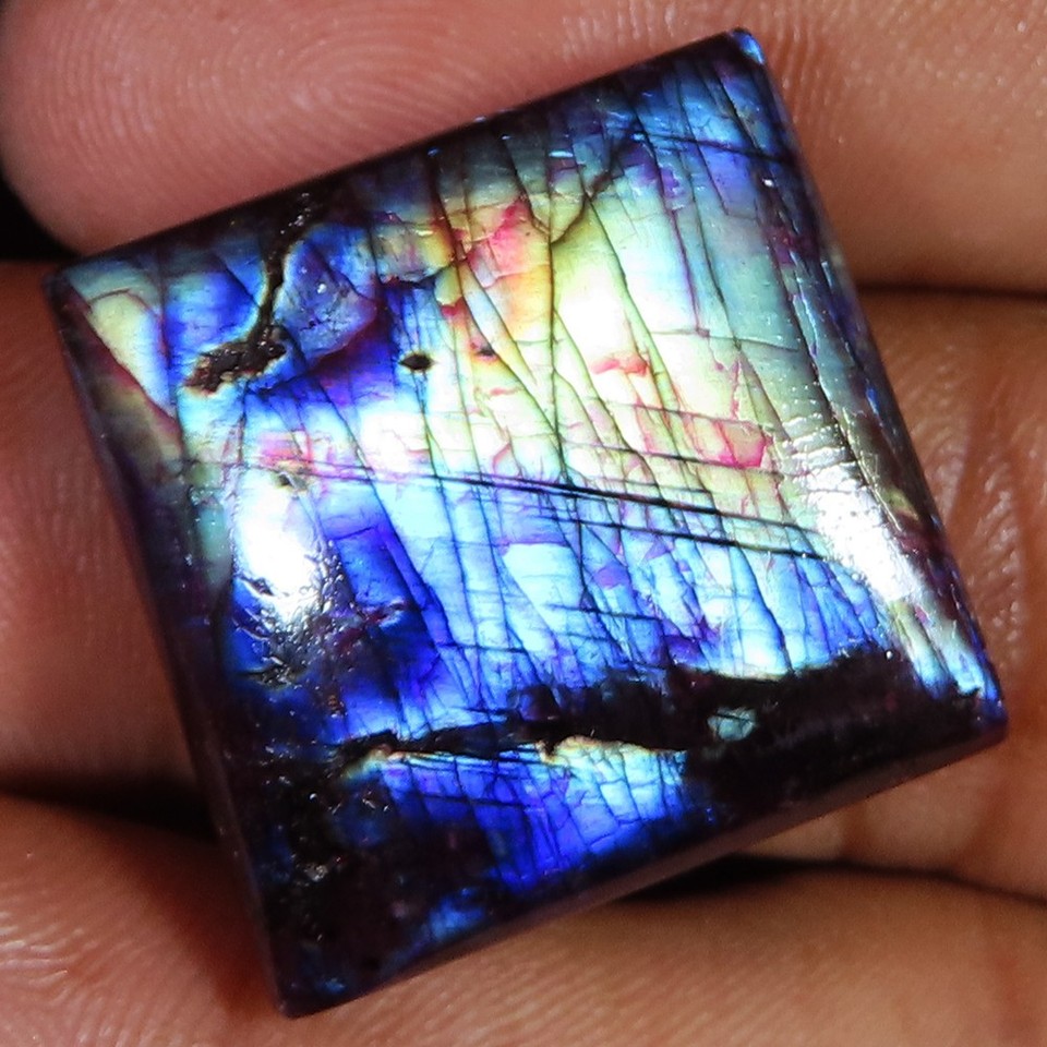 (23X23X08 MM) 53.20 Carat. PINK COLOR LABRADORITE SQUARE SHAPE TREATED ...