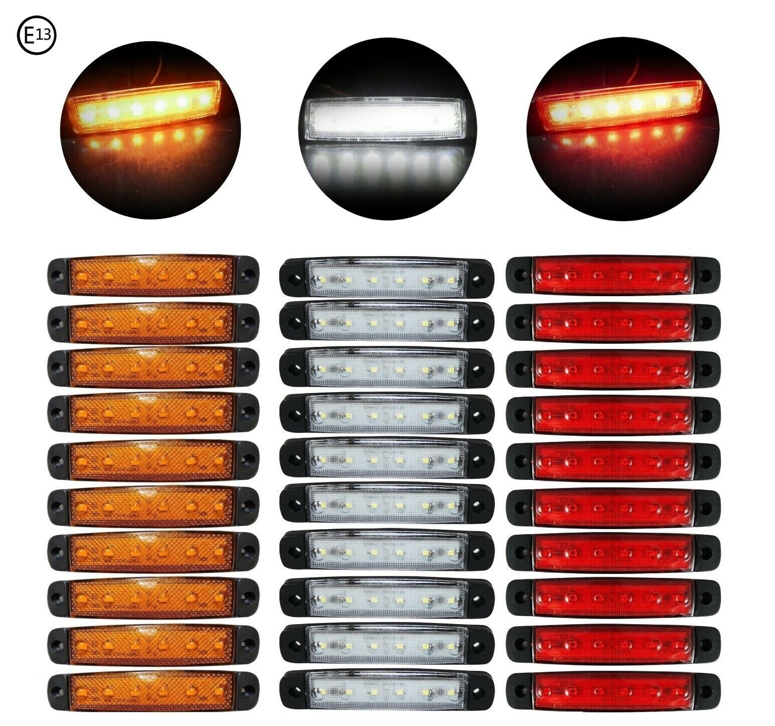 30 Pcs 12v 6 Led White Yellow Red Side Marker Light Position Truck ...