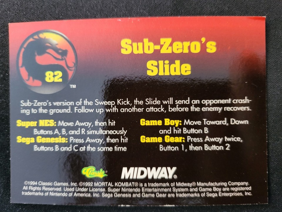 1994 Classic Mortal Kombat Series 1 Sub-zero Slide Card #82 | eBay
