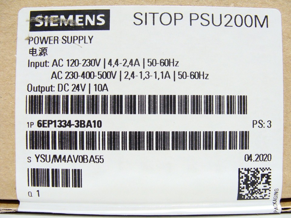 SIEMENS 6EP1334-3BA10 SITOP PSU200M 6EP1334-3BA10 24VDC 10A Power ...