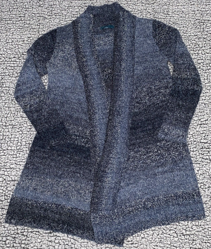 Prana Sweater Open Duster Coat Womens Size L Blue Striped Knit Cardigan ...