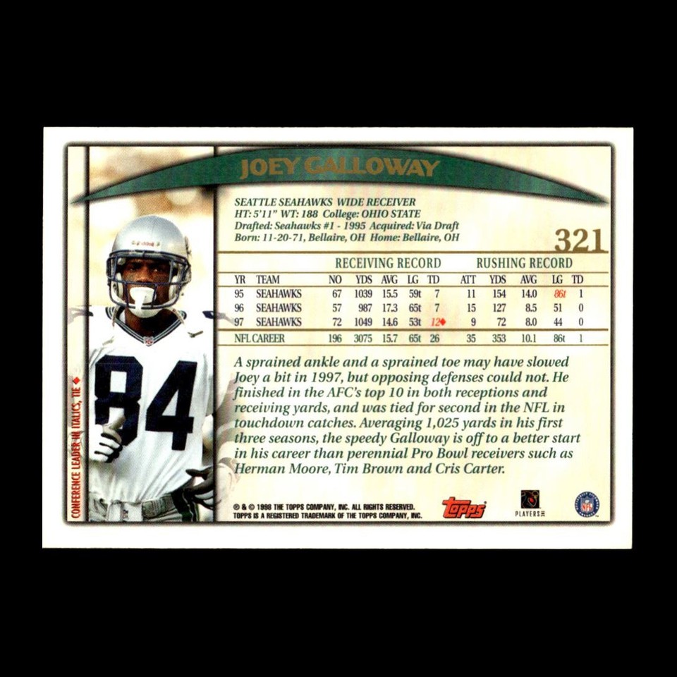 Joey Galloway 1998 Topps Seattle Seahawks #321 R324B 74 | eBay