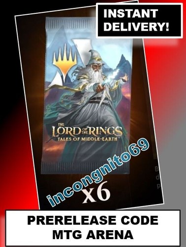 MAGIC MTG ARENA CODE CARD PRERELEASE 6 BOOSTER PACKS THE LORD OF THE ...