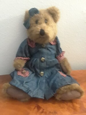 Boyds Cute Bear w/ Jean and Plaid Dress-No Tag | eBay