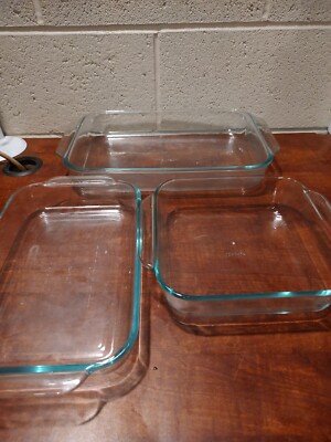 Pyrex 3 Piece Baking Dish Set: 222 Square 232 & 233 Rectangle B2 | eBay