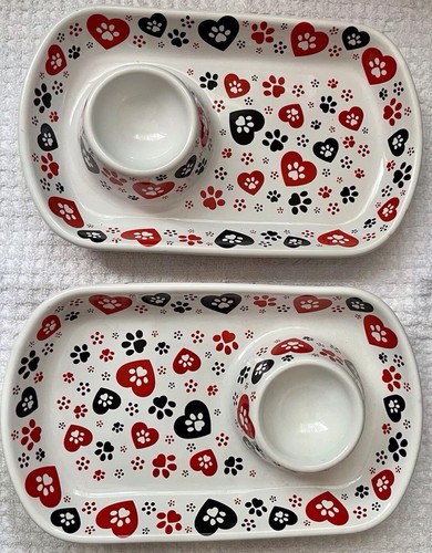 Set Of 2 Chip And Dip Trays Temp-tations Pawfetti Red Black White Dog ...