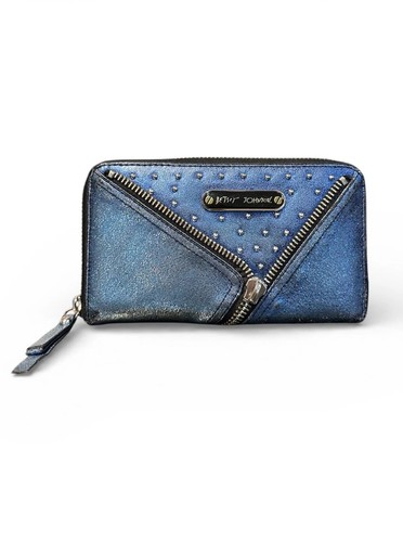 Betsey Johnson Blue Zip-Around Moto Wallet Studded Metallic Envelope ...