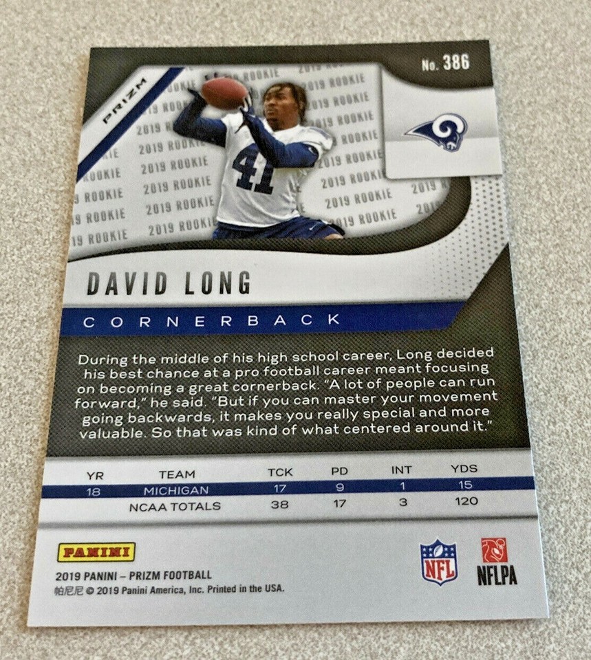 2019 Panini Prizm RC Silver Prizm #386 David Long Rams | eBay